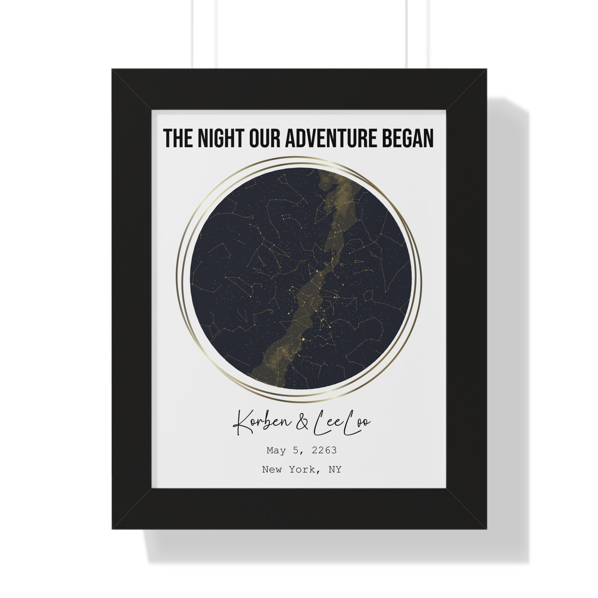 Black & Gold Personalized Star Map with Frame – Compass Gift Shop